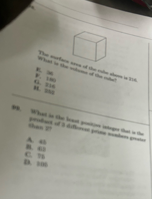 Solved: The surfaca of the cube above is 216 What is the volume of the ...