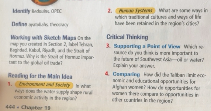Resuelto:Identify Bedouins, OPEC 2. Human Systems What are some ways in ...