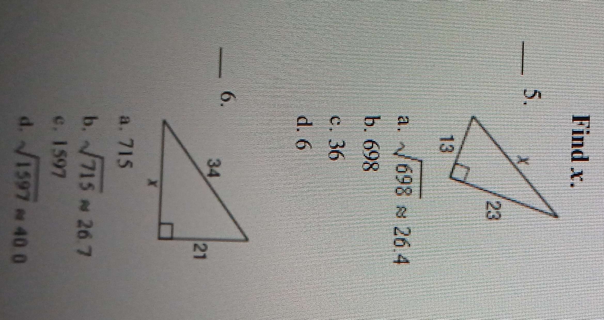 Solved: Find x. _5. a. sqrt(698)approx 26.4 b. 698 c. 36 d. 6 _6. a ...