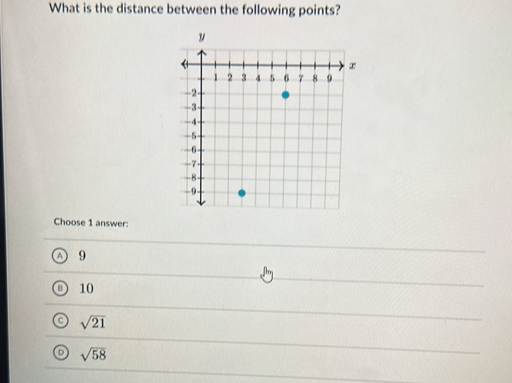 Solved: What is the distance between the following points? Choose 1 ...