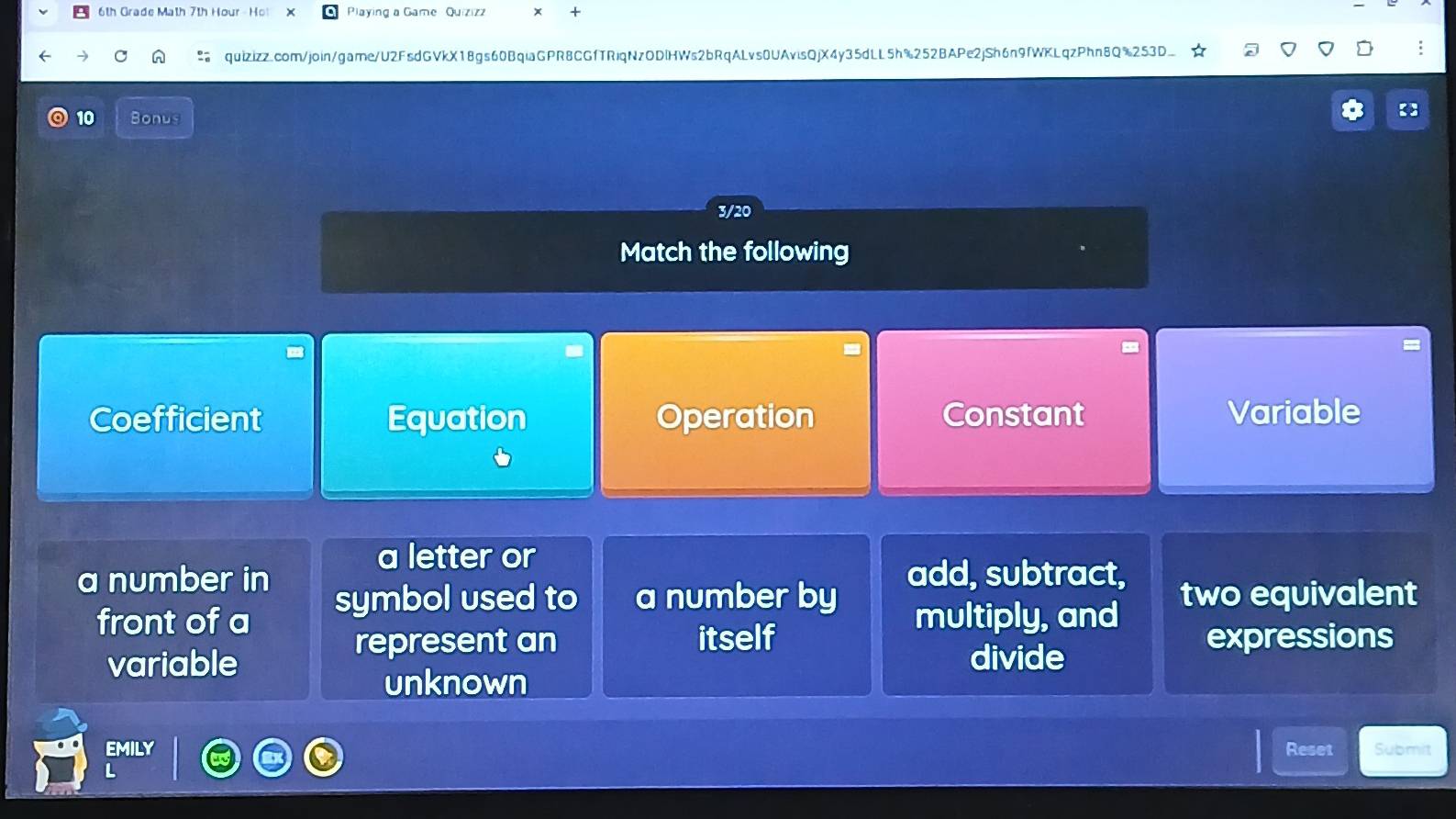 Solved: 6th Grade Math 7th Hour - Ho Playing a Game Quizizz quizizz.com ...