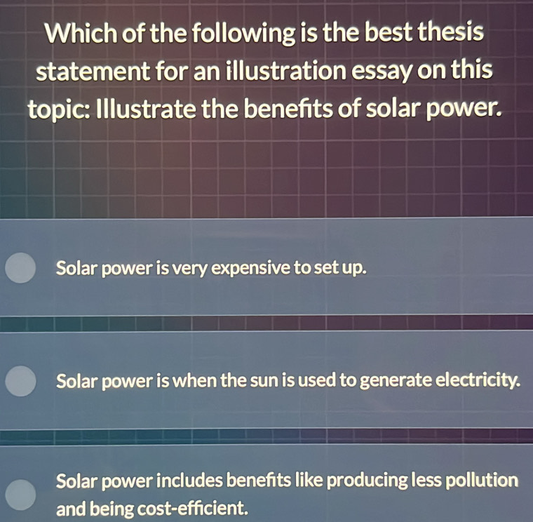Solved: Which of the following is the best thesis statement for an ...