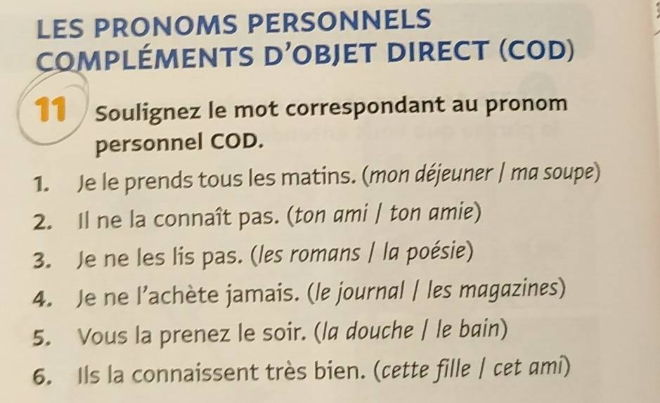 Risolto:LES PRONOMS PERSONNELS Compléments D'obJet Direct (COD) 11 ...