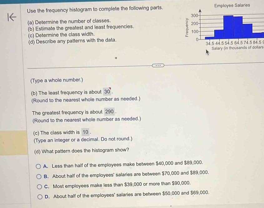 Solved: Use the frequency histogram to complete the following parts ...