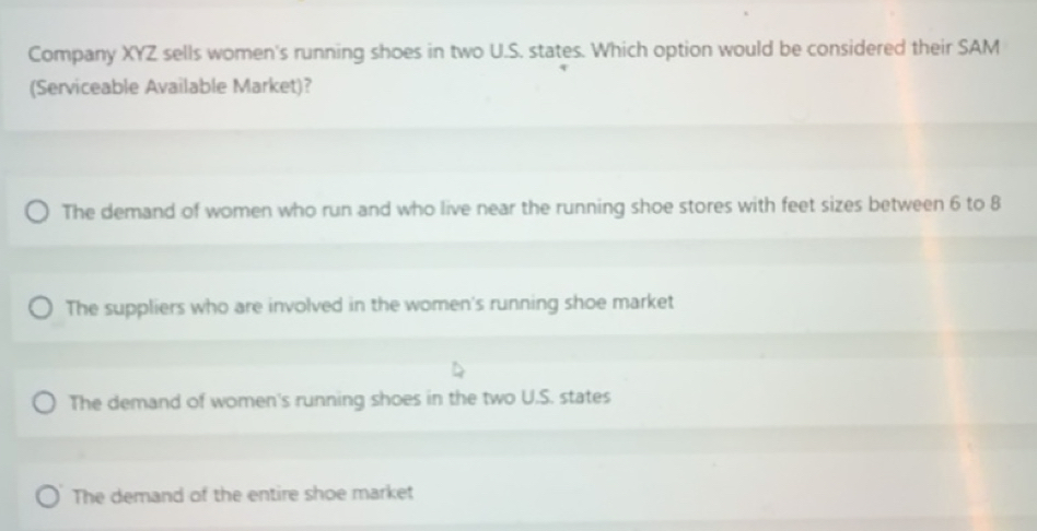 Solved: Company XYZ sells women's running shoes in two U.S. states ...