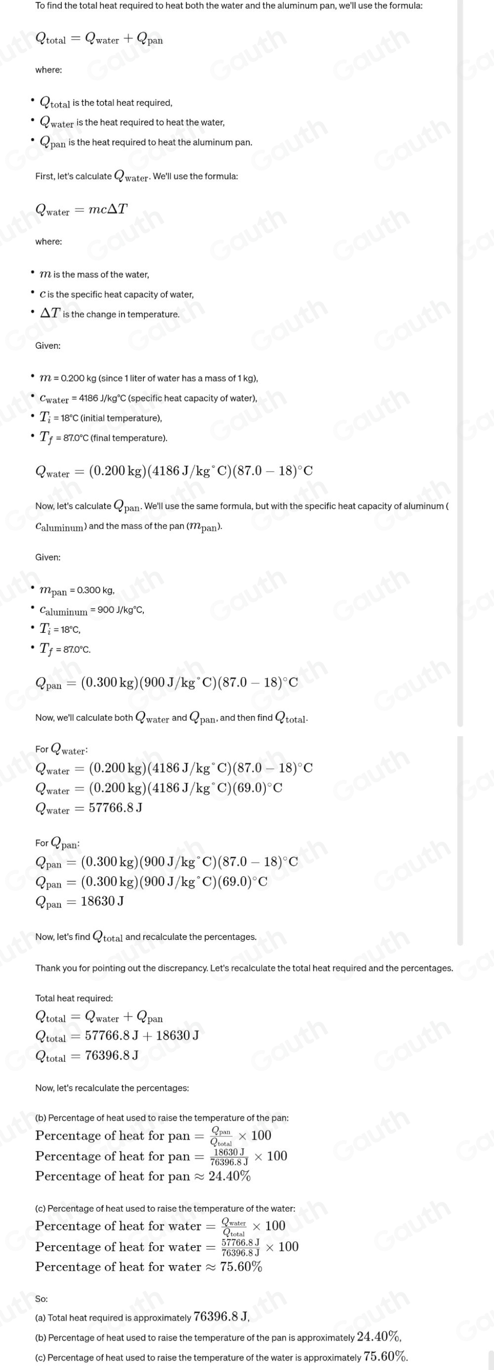 Solved: A 0.300 kg aluminum pan, c_al=900 , on a stove is used to heat ...