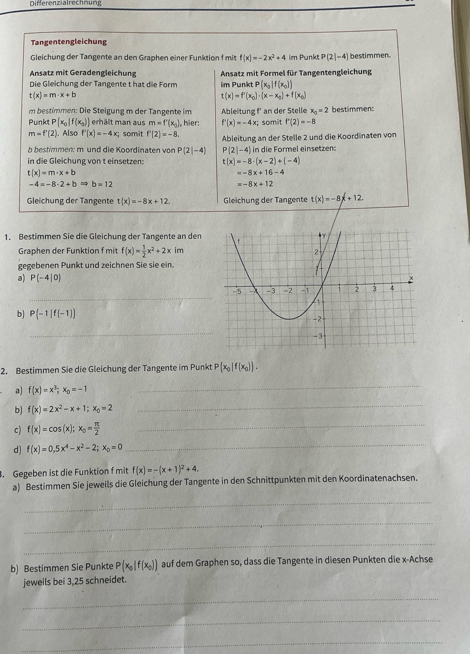 Gelöst:Differenzialrechnung Tangentengleichung Gleichung der Tangente ...