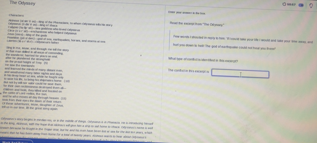 Solved: 50:57 The Odyssey Enter your answer in the box. Characters Read ...