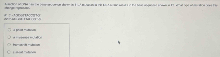 Solved: A section of DNA has the base sequence shown in #1. A mutation ...