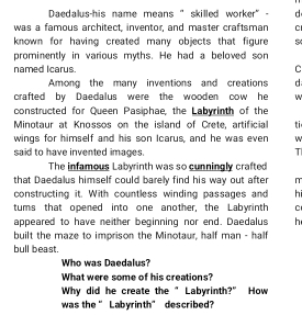 Daedalus-his name means " skilled worker" - d was a famous architect ...