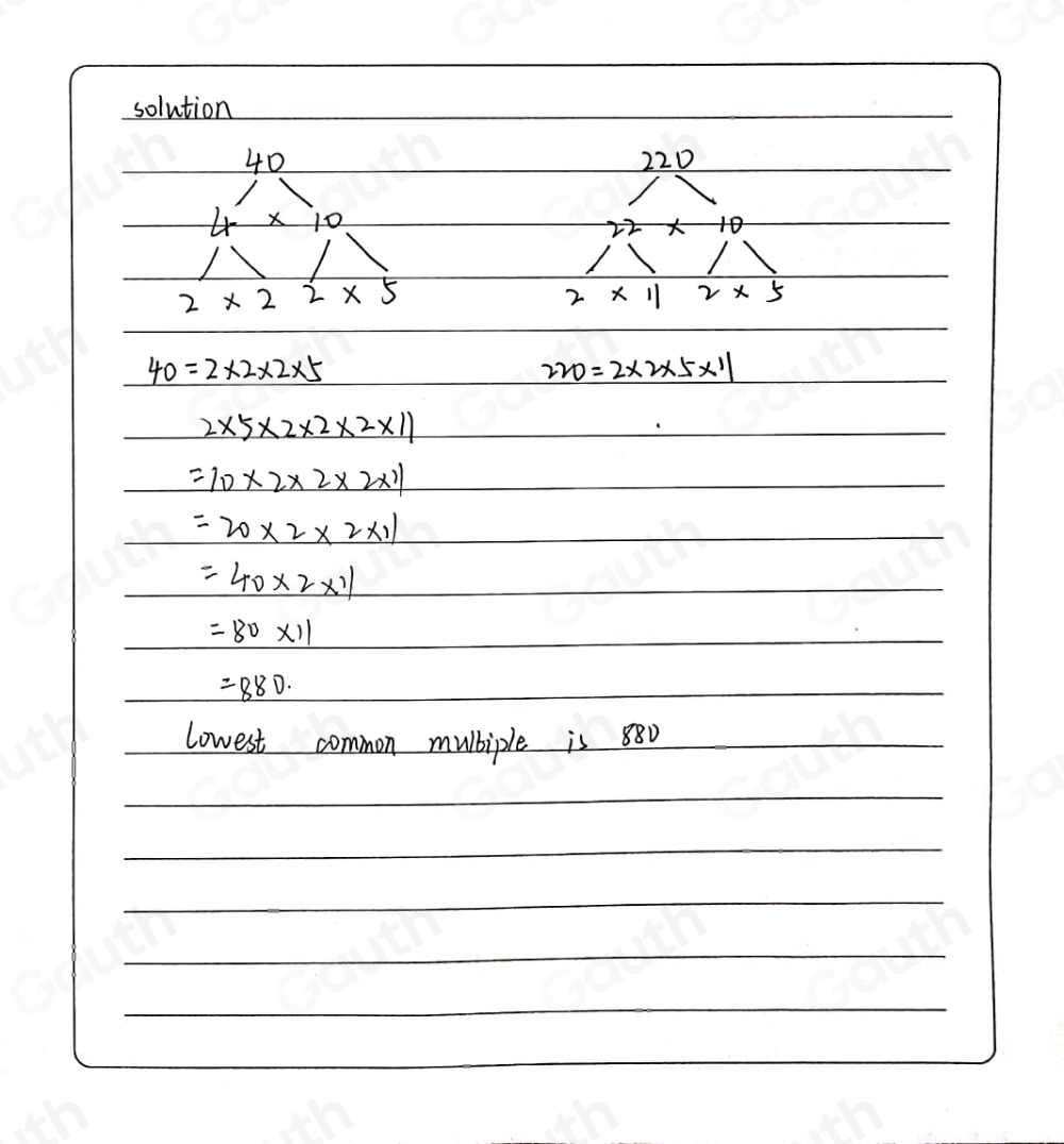 Solved: Draw the prime factor trees for 40 and 220. Use the prime ...