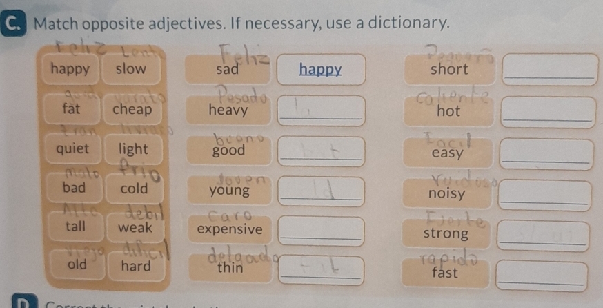 Resuelto:Match opposite adjectives. If necessary, use a dictionary. hz ...