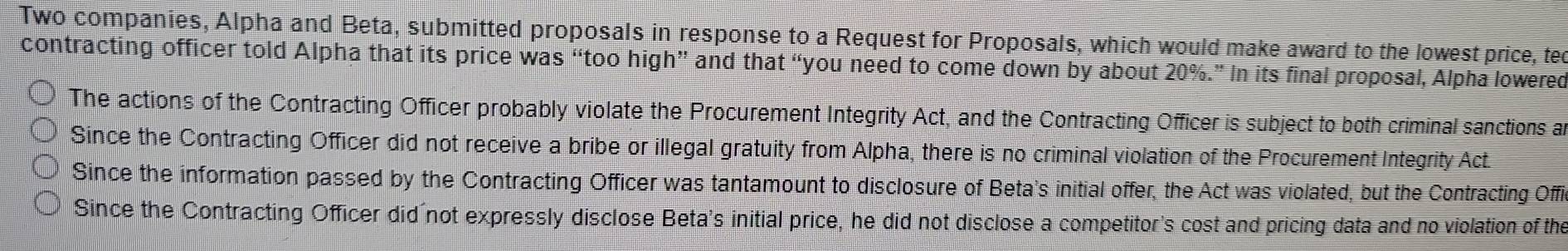 Solved: Two companies, Alpha and Beta, submitted proposals in response ...