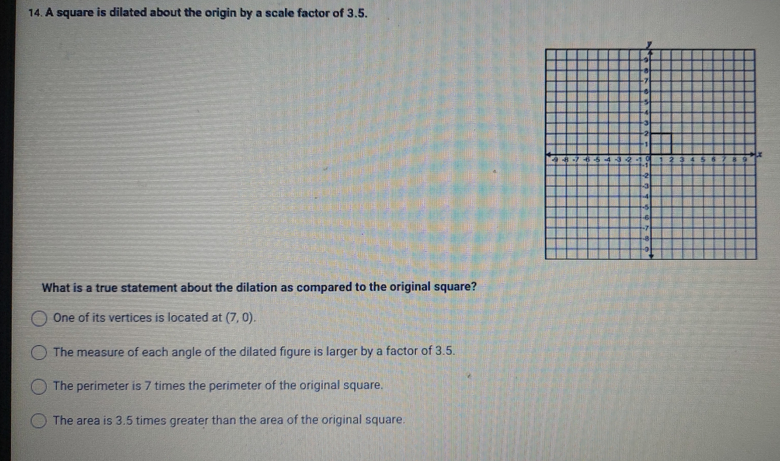 Solved: A square is dilated about the origin by a scale factor of 3.5 ...