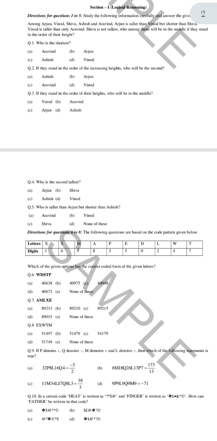 Solved: Section - I (Logical Reasoning) Directions for questions 1 to 5 ...