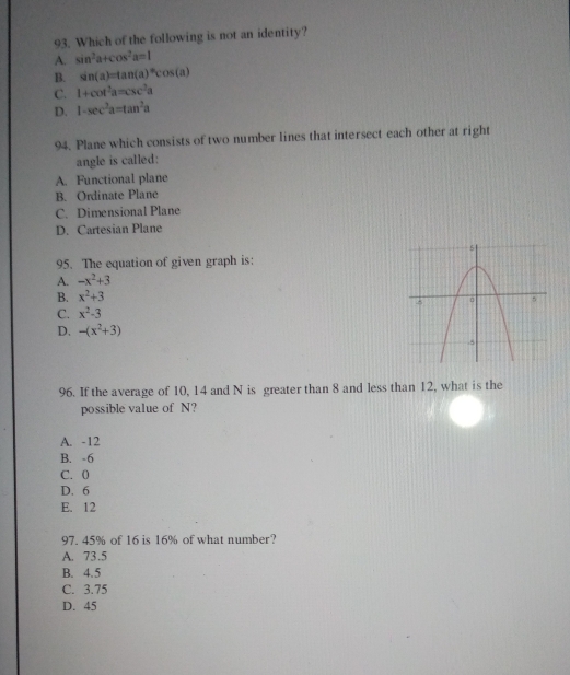 Solved: Which of the following is not an identity? A. sin^2a+cos^2a=1 B ...