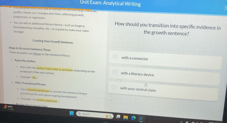 Solved: Unit Exam: Analytical Writing This sentence iustrates now an ...