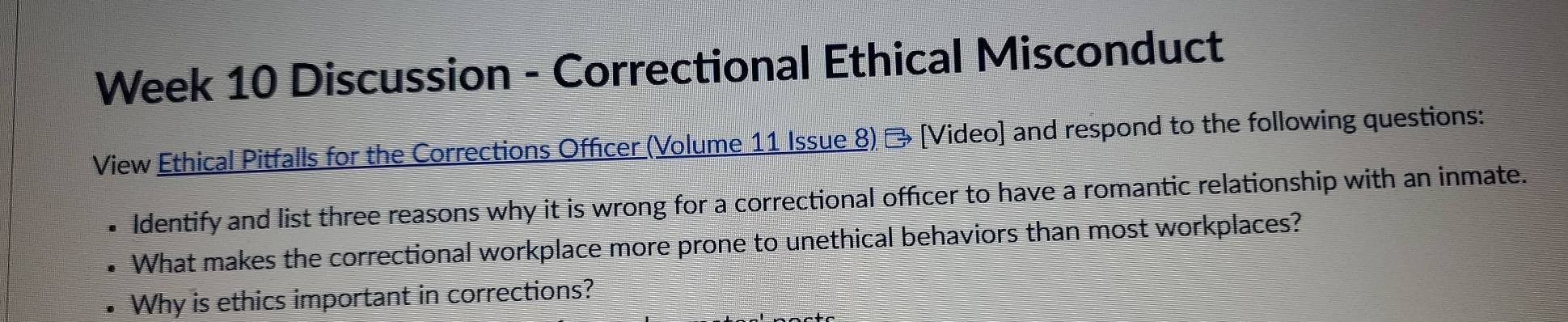 Solved: Week 10 Discussion - Correctional Ethical Misconduct View ...