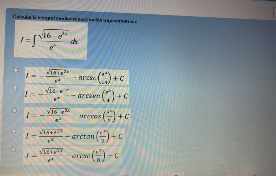Resuelto:Calcular la integral mediante sustitución trigonométrica: I=∈t ...