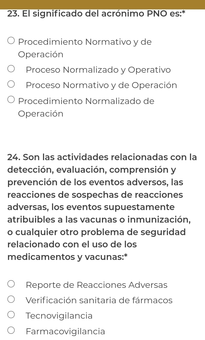 Resuelto:El significado del acrónimo PNO es:* Procedimiento Normativo y ...
