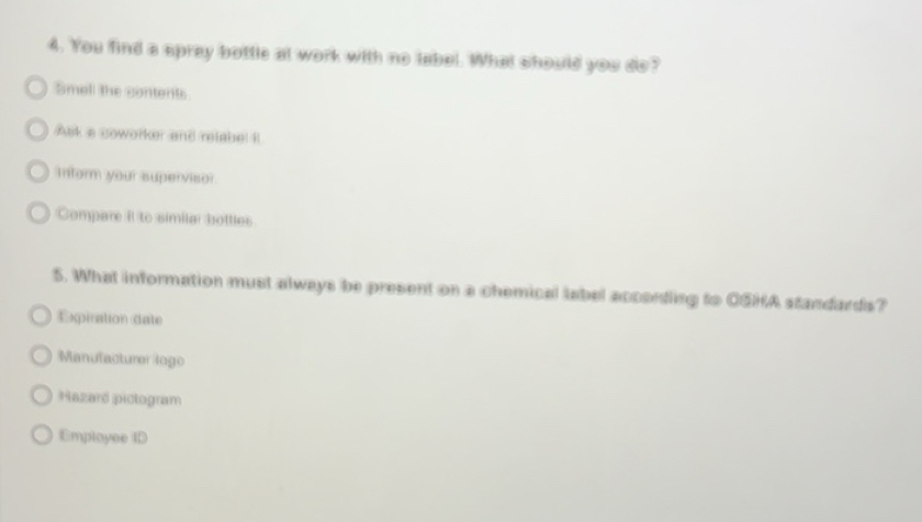 Solved: You find a spray bottle at work with no tabel. What should you ...