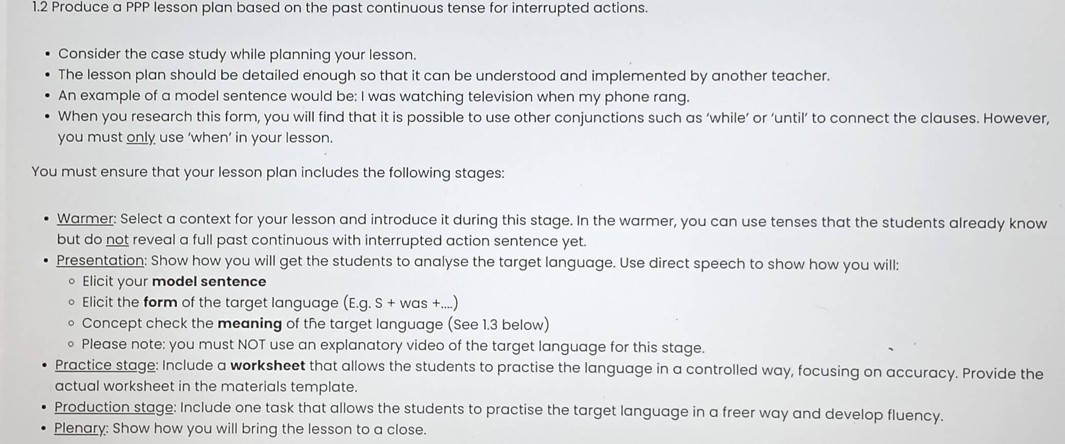 Solved: 1.2 Produce a PPP lesson plan based on the past continuous ...