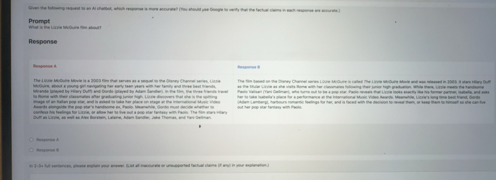 Solved: Given the following request to an Al chatbot, which response is ...
