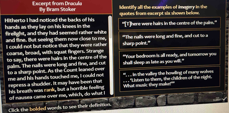 Solved: Excerpt from Dracula By Bram Stoker Identify all the examples ...