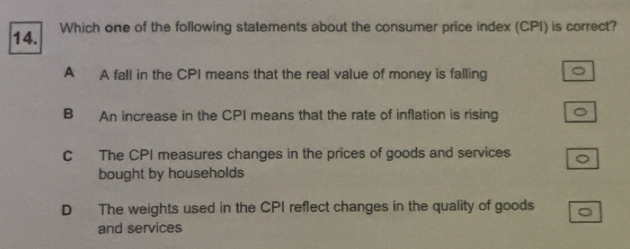 Résolu :Which one of the following statements about the consumer price ...