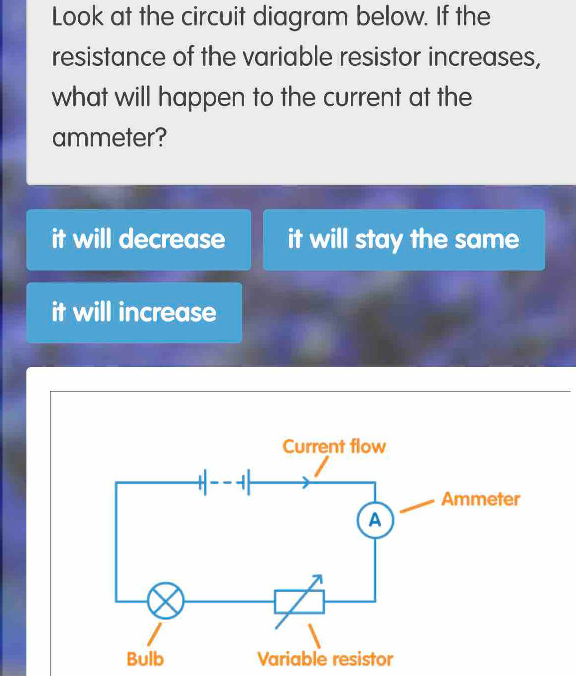 Solved: Look at the circuit diagram below. If the resistance of the variable resistor increases ...