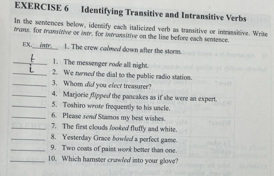 تم الحل:Identifying Transitive and Intransitive Verbs In the sentences ...