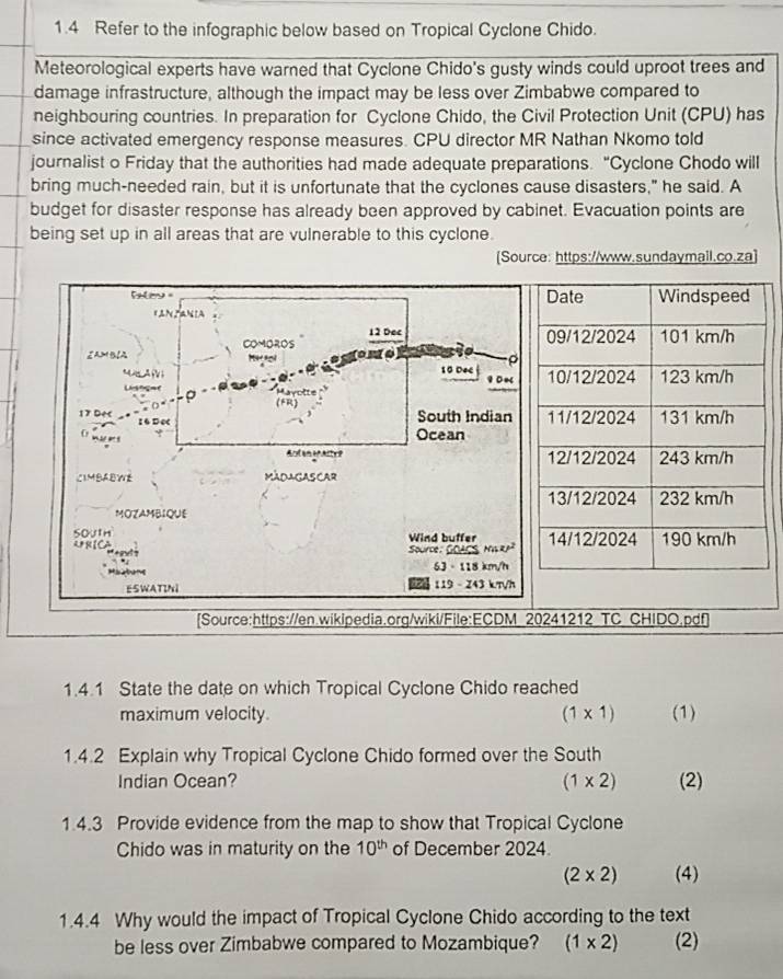 Gelöst:1.4 Refer to the infographic below based on Tropical Cyclone ...