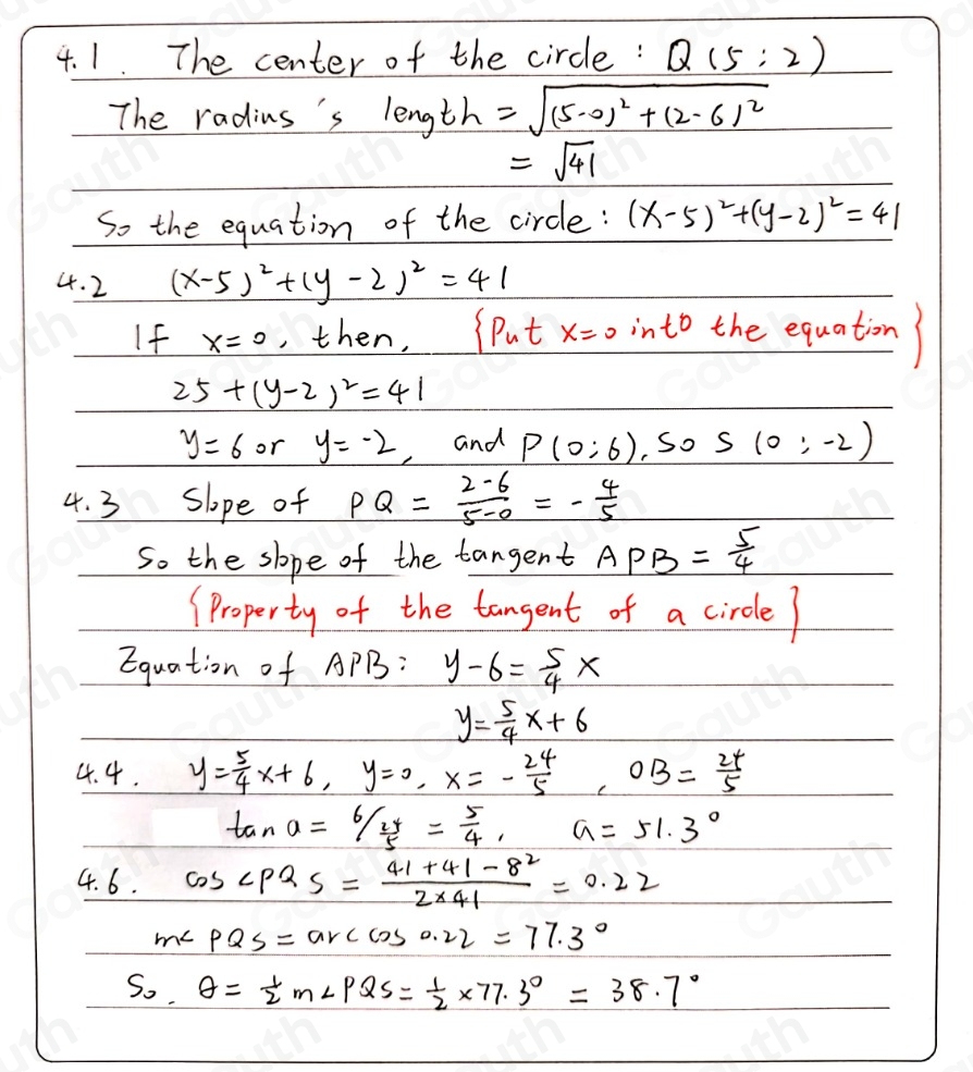 Solved: In the diagram below, Q(5:2) is the centre of a circle that ...