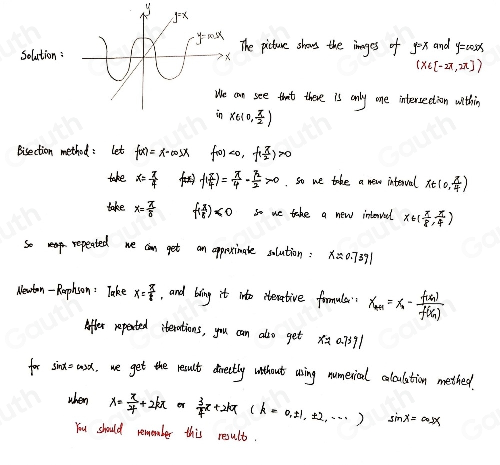 Solved: Solve the equation x=cos x by the Bisection method and by the ...