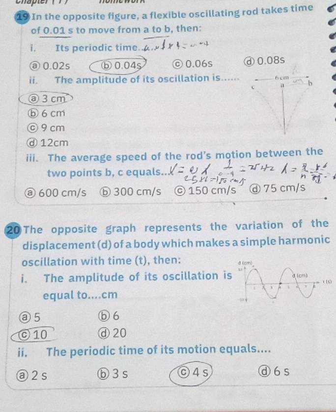 Solved: In the opposite figure, a flexible oscillating rod takes time ...
