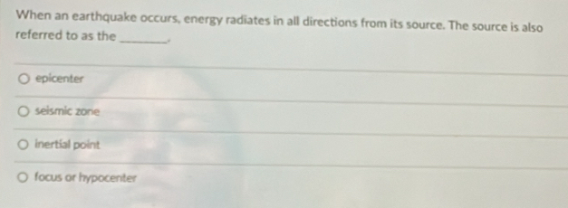 Solved: When an earthquake occurs, energy radiates in all directions ...