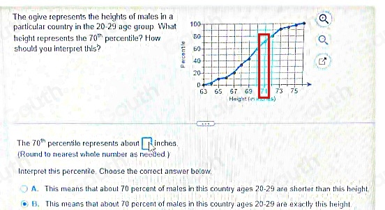Solved: The ogive represents the heights of males in a particular ...