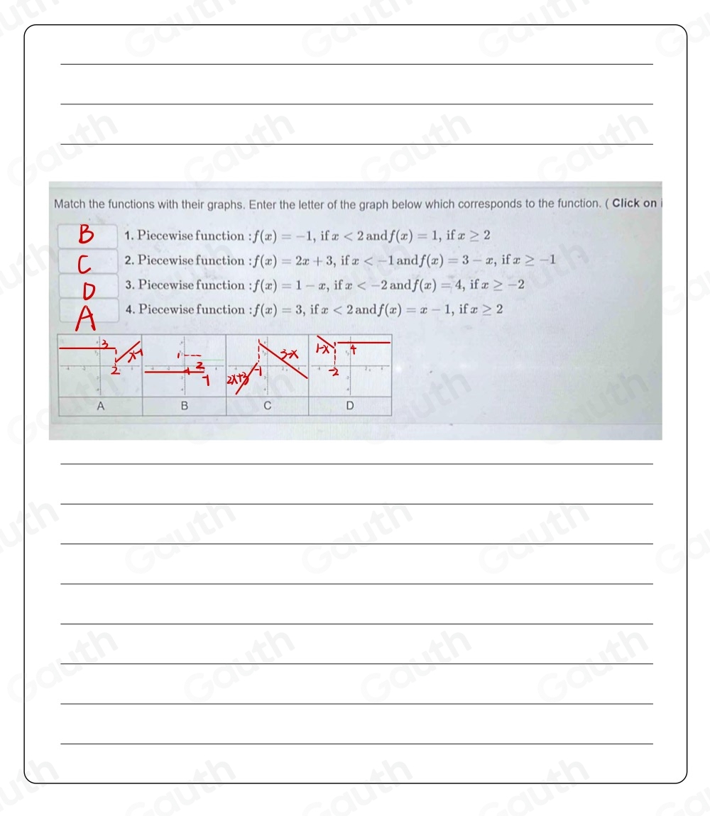 Solved: Match the functions with their graphs. Enter the letter of the ...