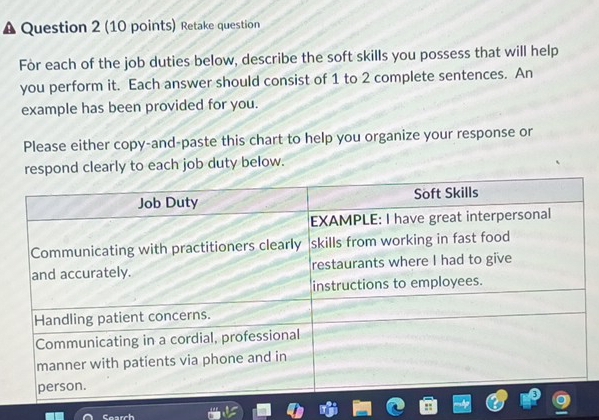 Solved: Retake question For each of the job duties below, describe the ...