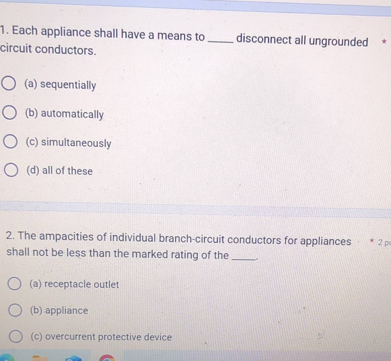 Solved: Each appliance shall have a means to _disconnect all ungrounded ...