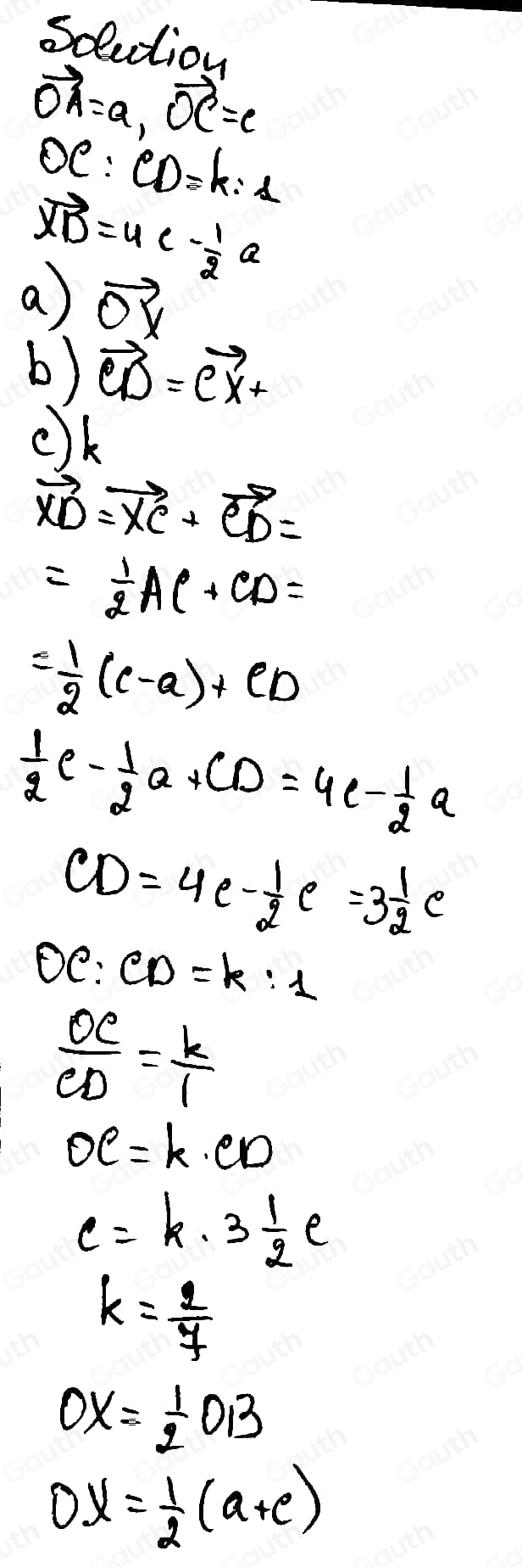 Solved: OABC is a parallelogram. vector OA=a and vector OC=c X is the midpoint of the line AC ...