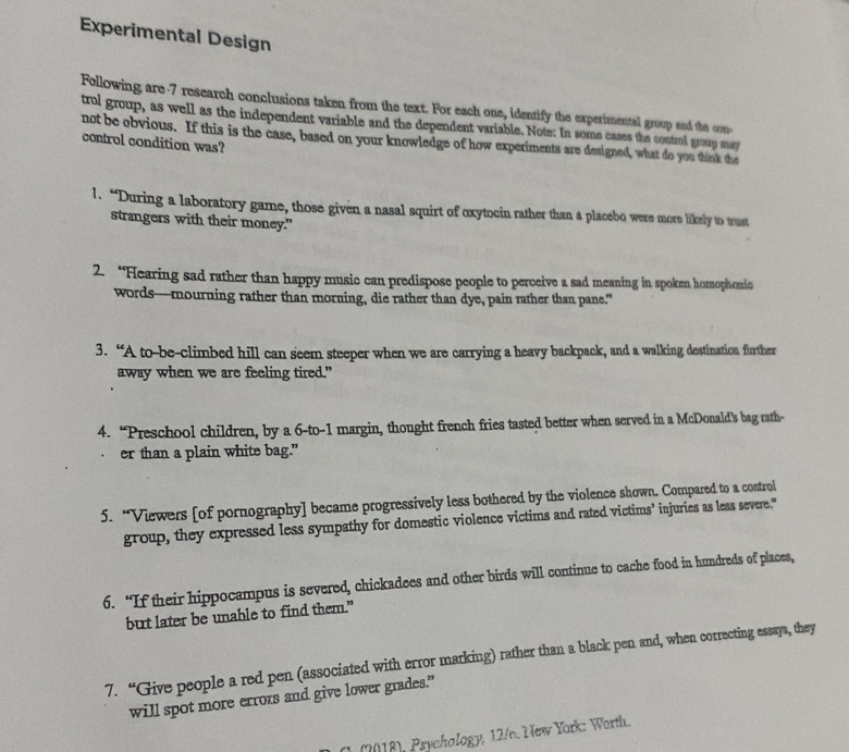 Solved: Experimental Design Following are -7 research conclusions taken ...