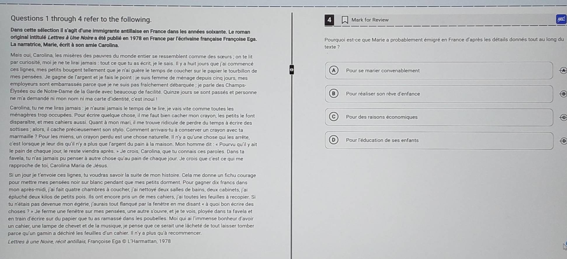 Solved: through 4 refer to the following. Mark for Review Dans cette ...