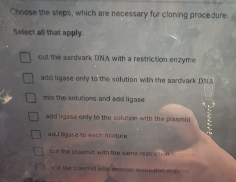 Solved: Choose the steps, which are necessary for cloning procedure ...