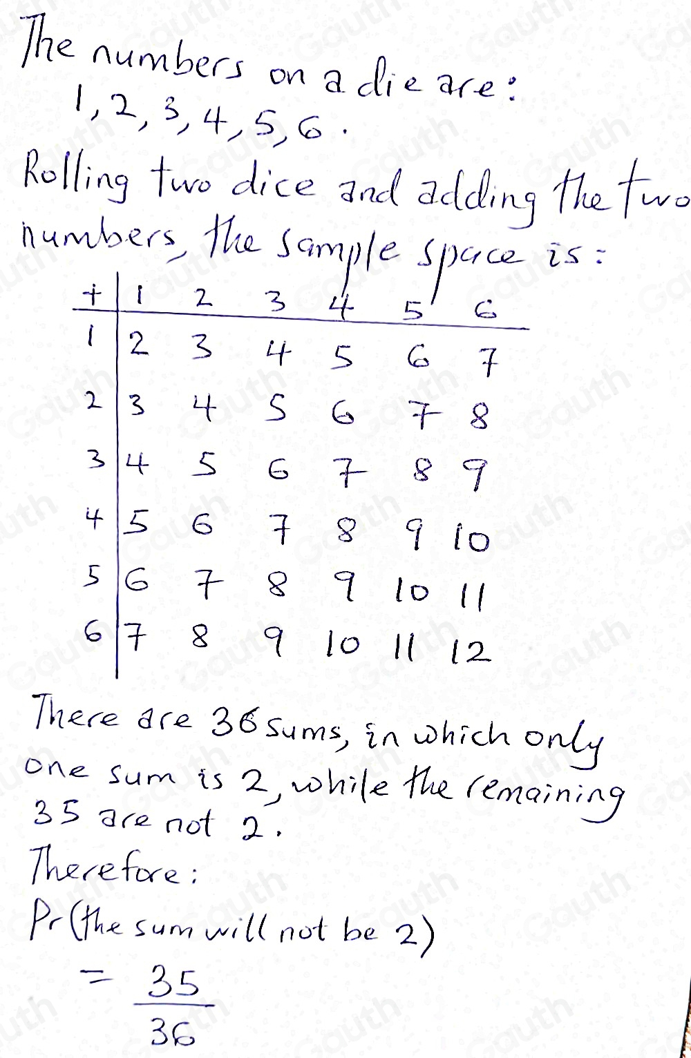 Solved: A student rolls two dice and adds the two numbers together ...