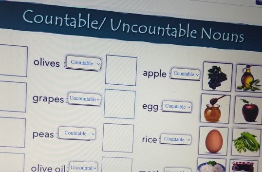 Resuelto:Countable/ Uncountable Nouns olives : Countable apple ...