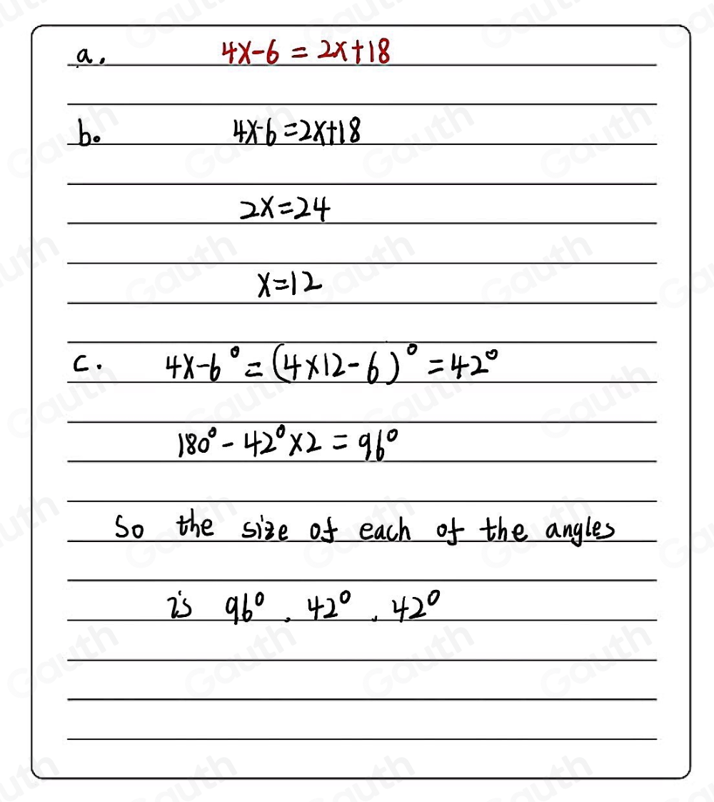 Solved: 11- The diagram shows the sizes of the two equal angles in an ...