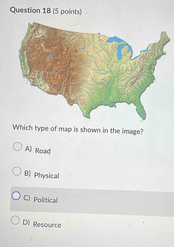 Solved: Which type of map is shown in the image? A) Road B) Physical C ...