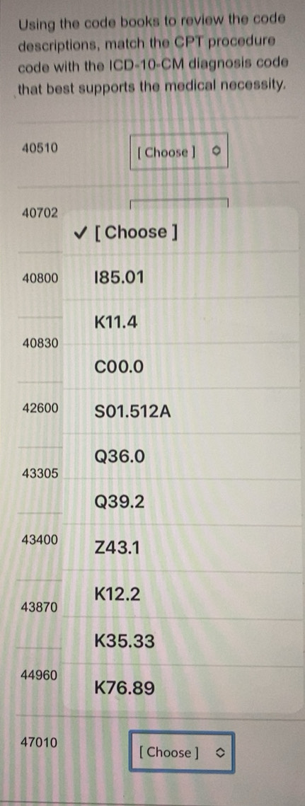 Solved: Using the code books to review the code descriptions, match the ...