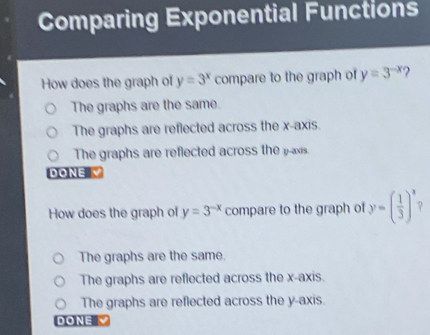 Solved: Comparing Exponential Functions How does the graph of y=3^x compare to the graph of y=3 ...
